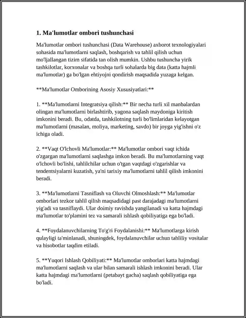 MA'LUMOTLAR OMBORI HAQIDA TUSHUNCHA