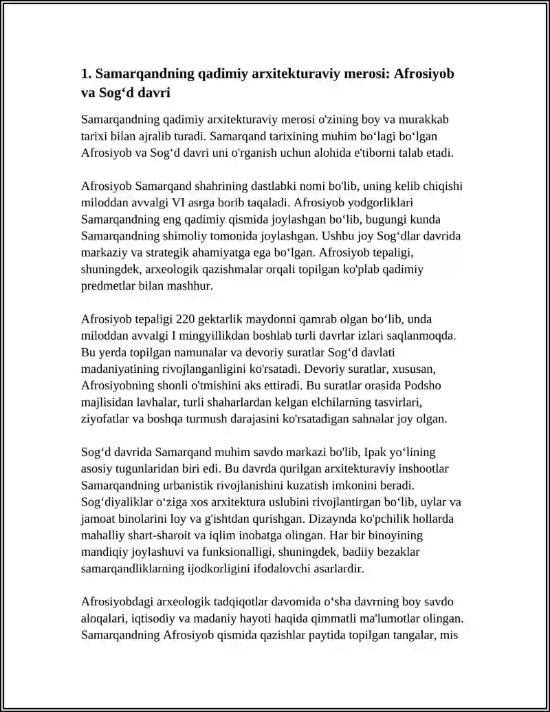 SAMARQAND MEʻMORIY OBIDALARI TARIXI