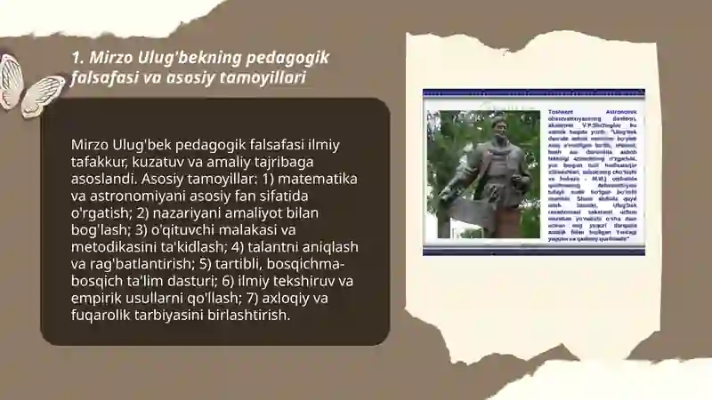 Mirzo Ulug’bekning pedagogik g’oyalari Va ma’rifatparvarlik g’oyalari