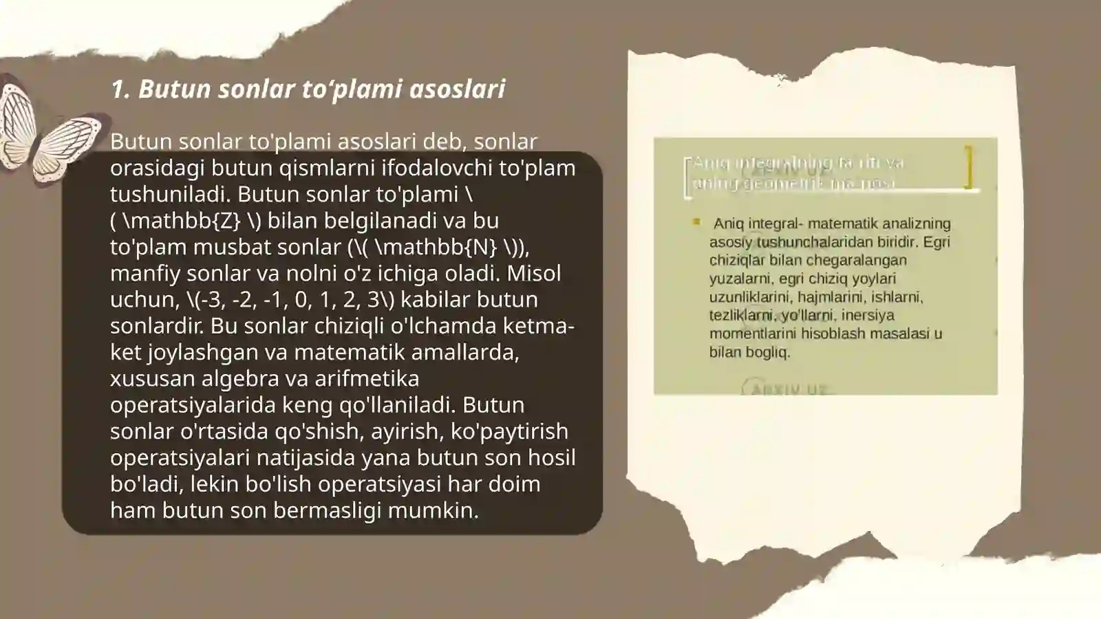 Butun sonlar toʻplami asoslari