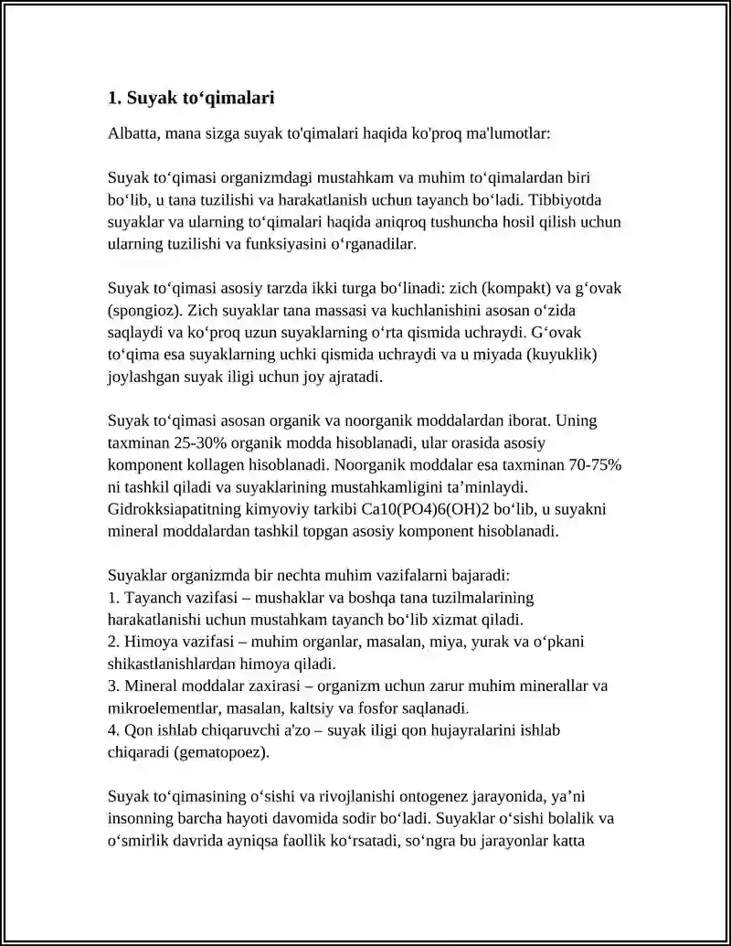 ANATOMIYADAN SUYAK MAVZUSI