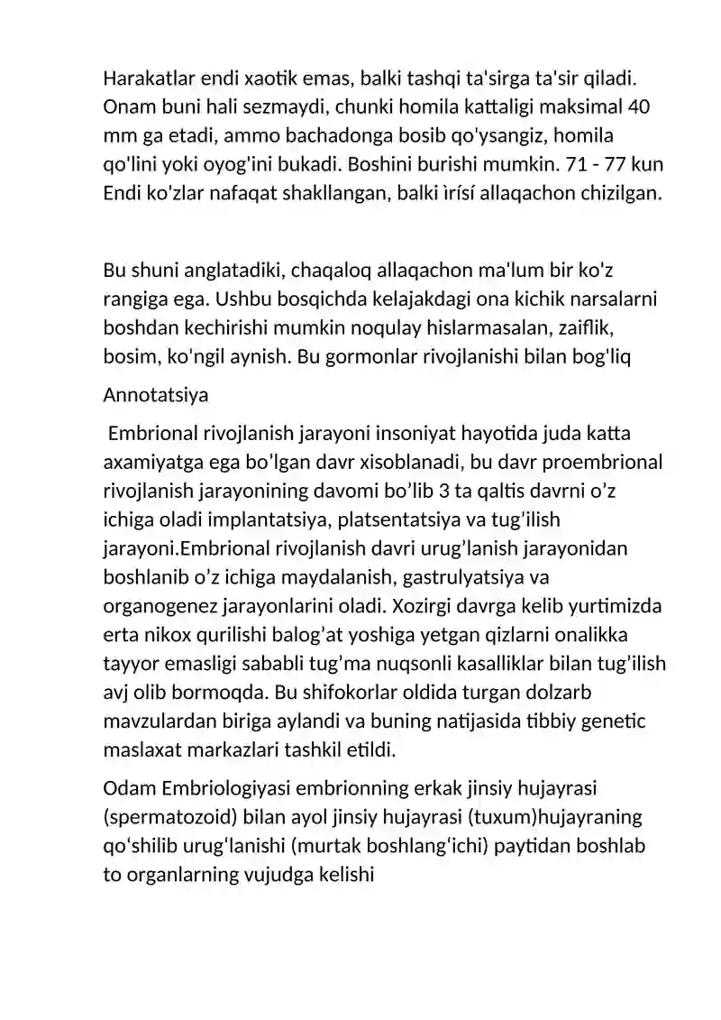 Odam embriogenezining qaltis davri