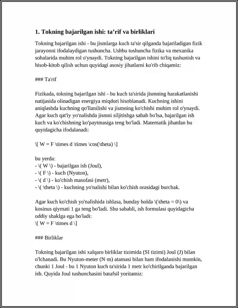 TOKNING BAJARGAN ISHI VA QUVVATI