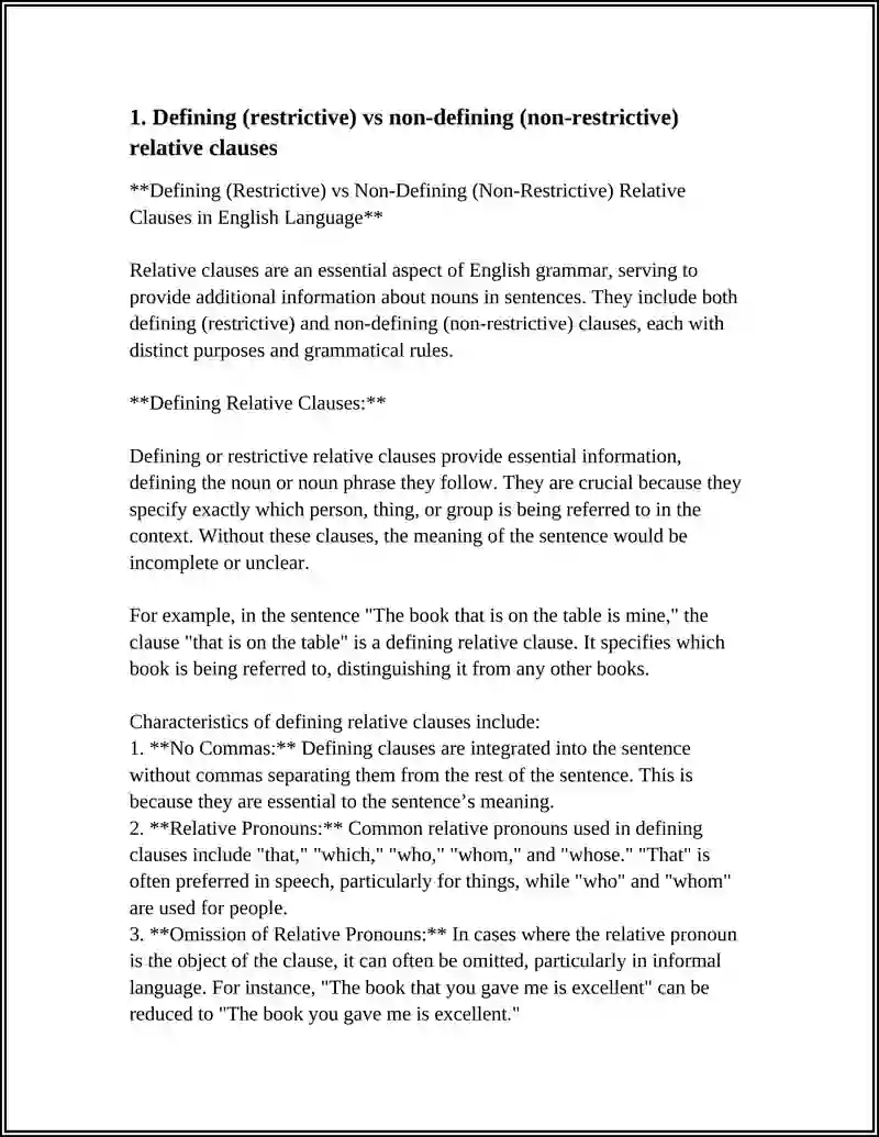 Defining (Restrictive) vs Non-Defining (Non-Restrictive) Relative ...