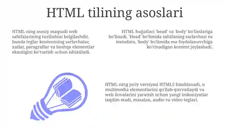 Html tili Teglar va tilning strukturasi bilan ishlash Web sahifaga ...
