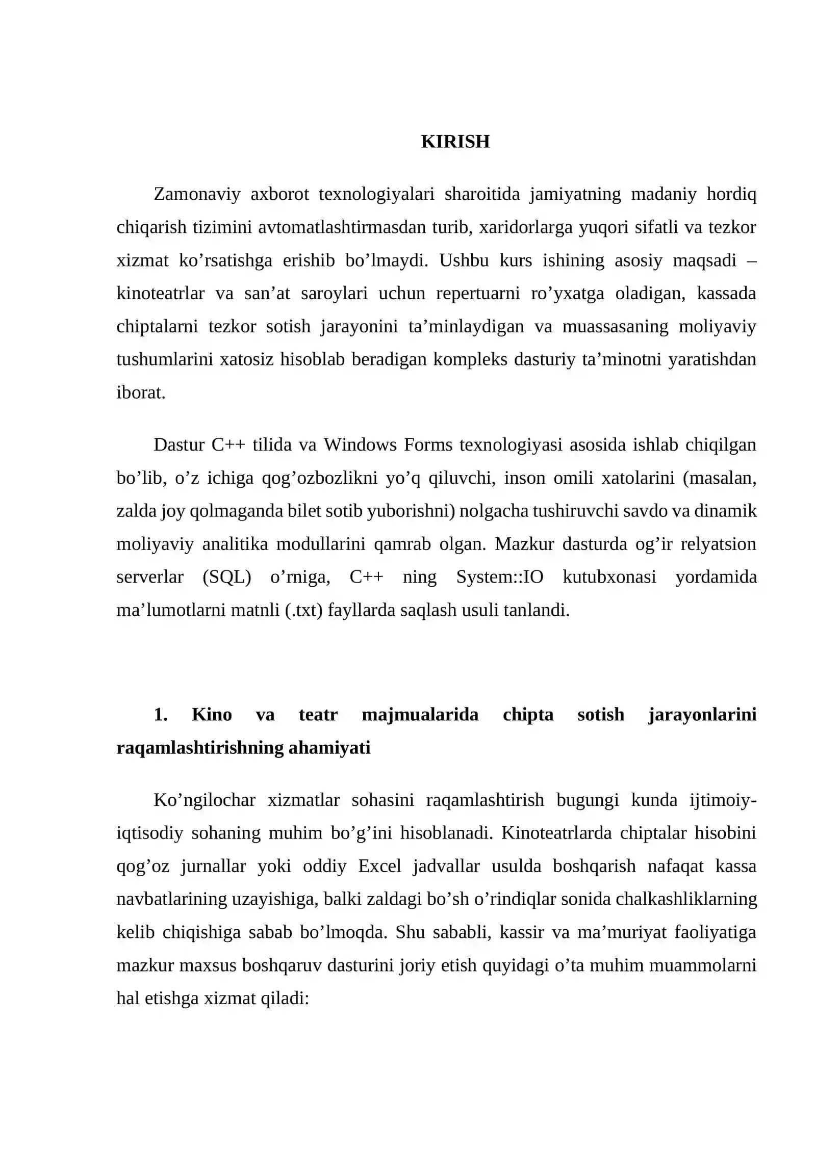 Visual Studio muhitida dasturlash | Kurs ishi - KINO VA TEATR ...