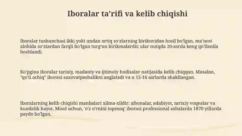 Iboralar va ularning turlari