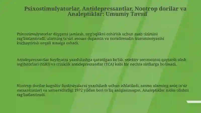 Psixostimulyatorlar, Antidepressantlar, Nootrop dorilar va ...