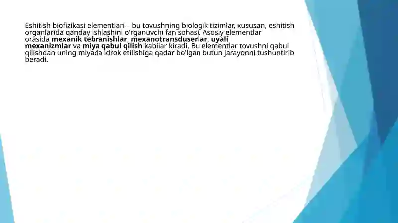 Eshitish biofizikasi elementlari. Koxlear implantatsiya asoslari ...