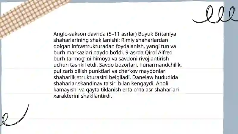 Buyuk Britaniya shaharlarining anglo-sakson davridagi shakllanishi