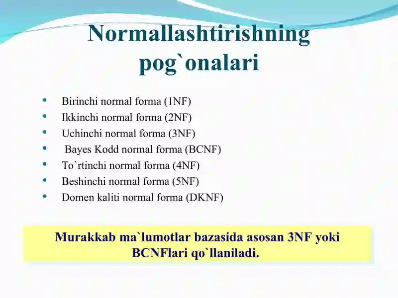 Ma’lumotlar bazasini normallashtirish. 1NF, 2NF, 3NF va Kod normal ...