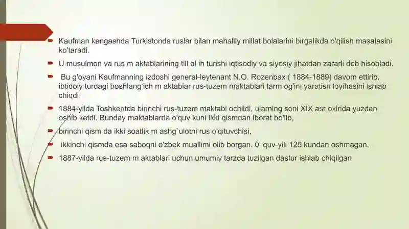 Rossiya imperiyasi mustamlakasi davrida Turkistonda madaniyat va san'at ...