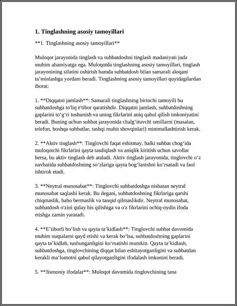MULOQOTDA TINGLASH VA SUKUNAT MADANIYATI
