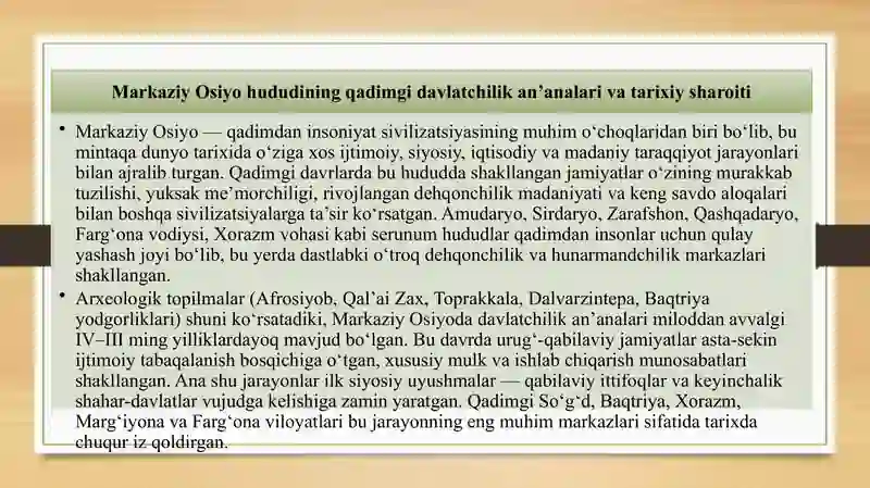 Markaziy osiyo davlatlarining tashkil topishi