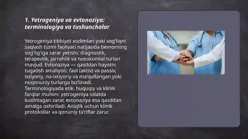 Hozirgi zamon tibbiyotida yetrogeniya va evtonaziya muammolari
