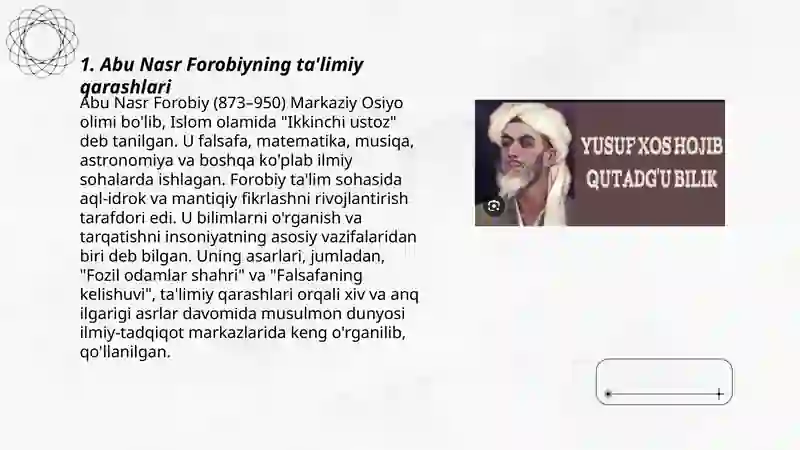 Abu Nasr Forobiy, Yusuf Xos Hojib va Abu Ali Ibn Sinoning ta'limiy ...