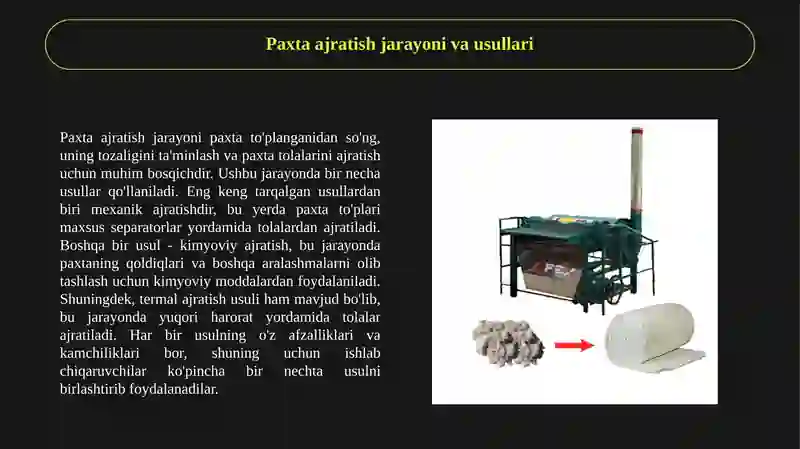 Paxta separatorlari.