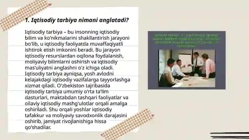 Iqtisodiy tarbiya haqida slayd