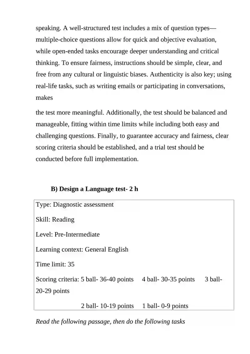 Principles of Language Assessment and Test Design