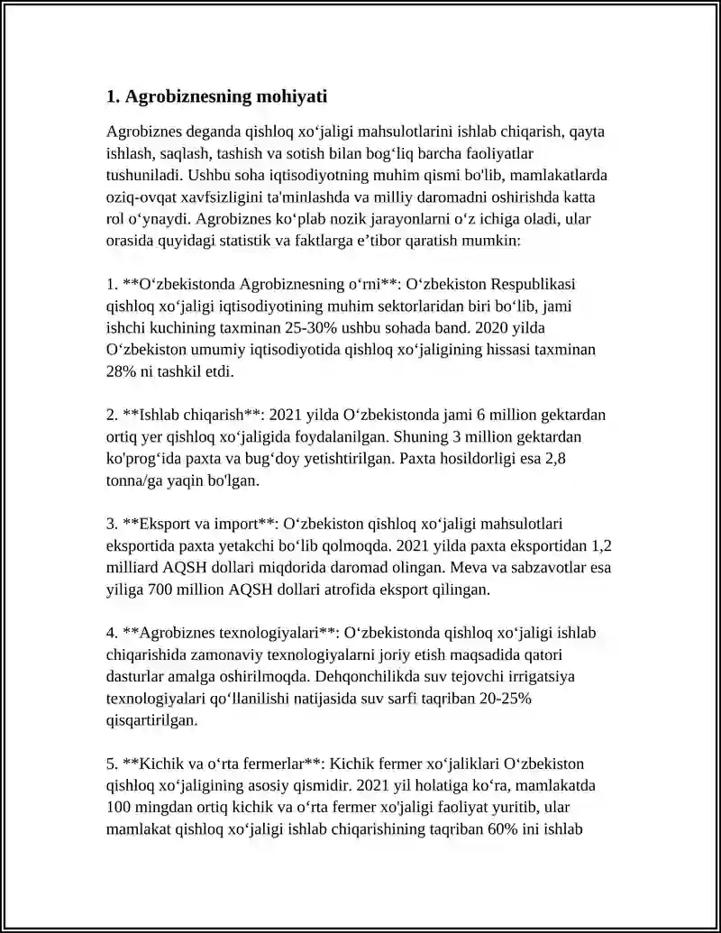 AGROBIZNES BA UNING TURLARI HAQIDA SLAYD