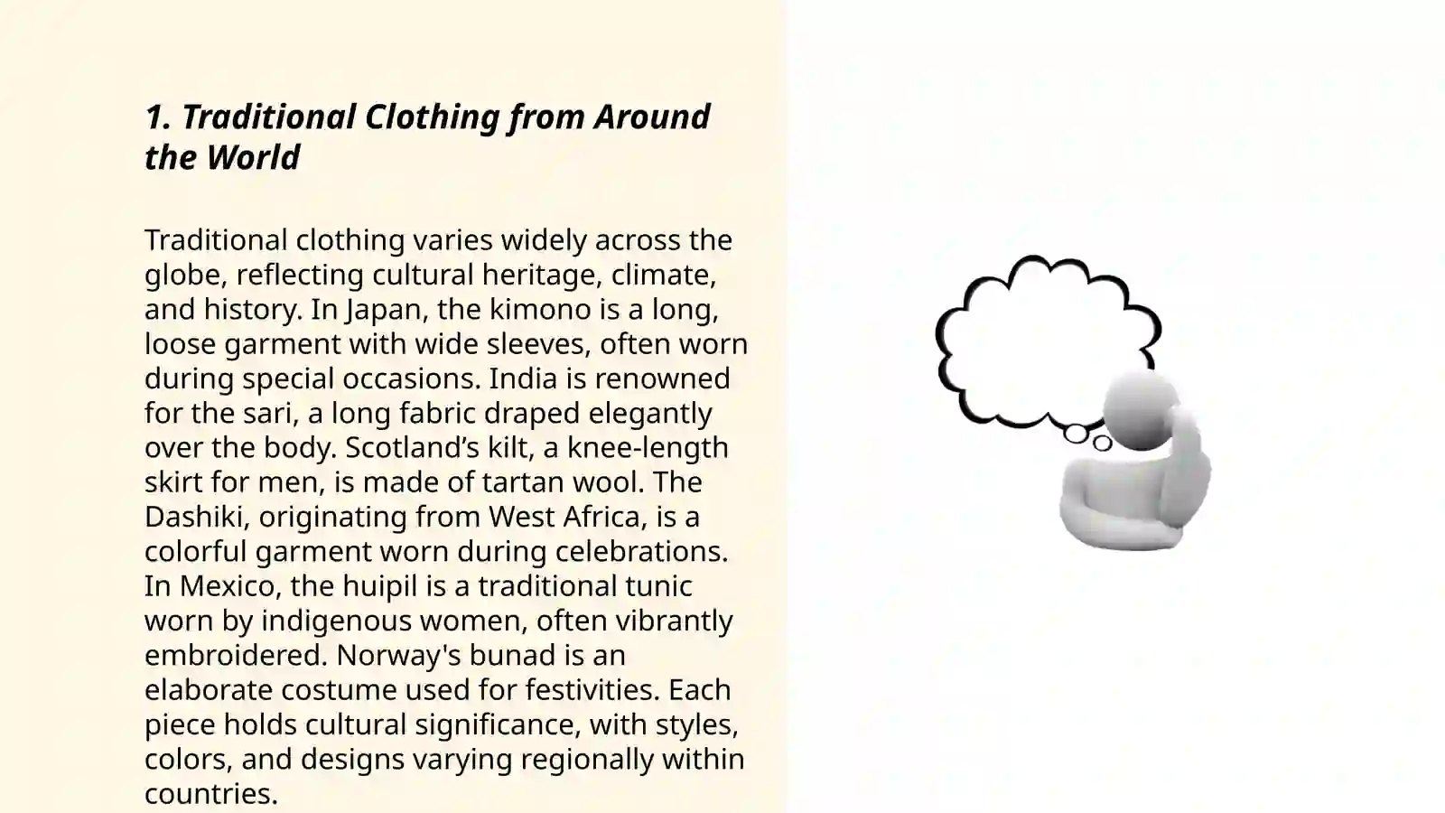 Materials for teaching culture: Traditional Clothing from Around the World