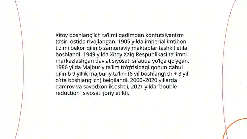 Xitoy boshlang'ich ta'lim tizimi