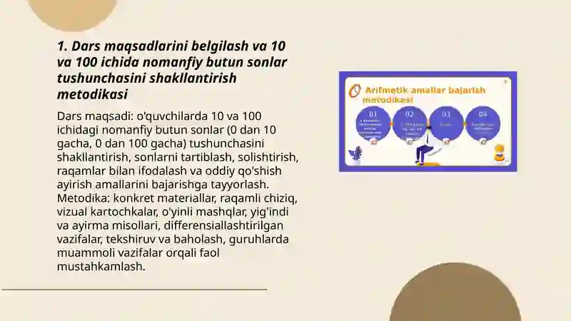 10 va 100 ichida nomanfiy sonlar butun sonlar ustida arifmetik ...