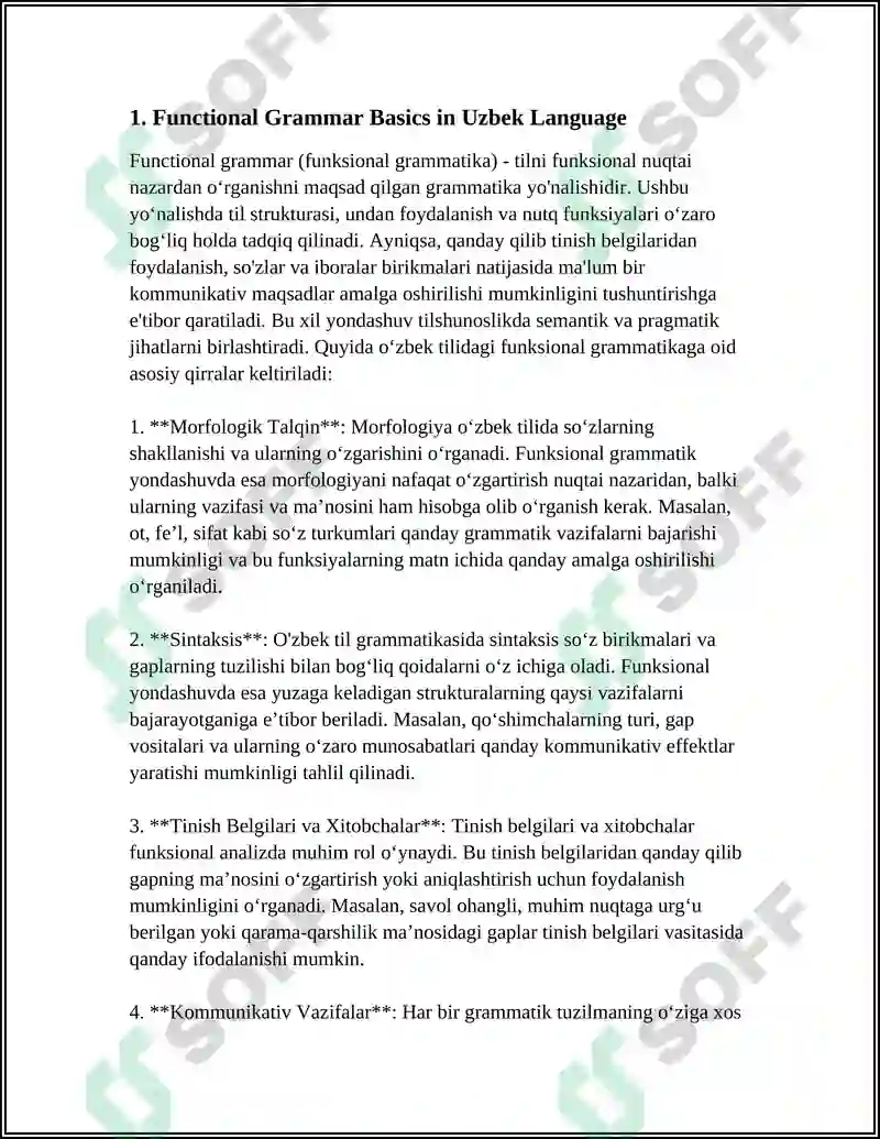 Functional Grammar Basics in Uzbek Language