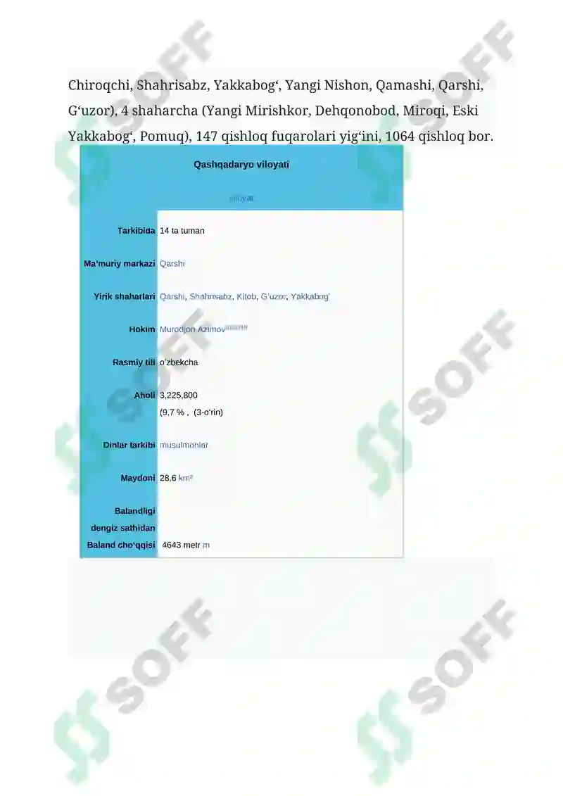 Yashash hududi bo‘yicha statistik va tahliliy ma’lumot tayyorlash