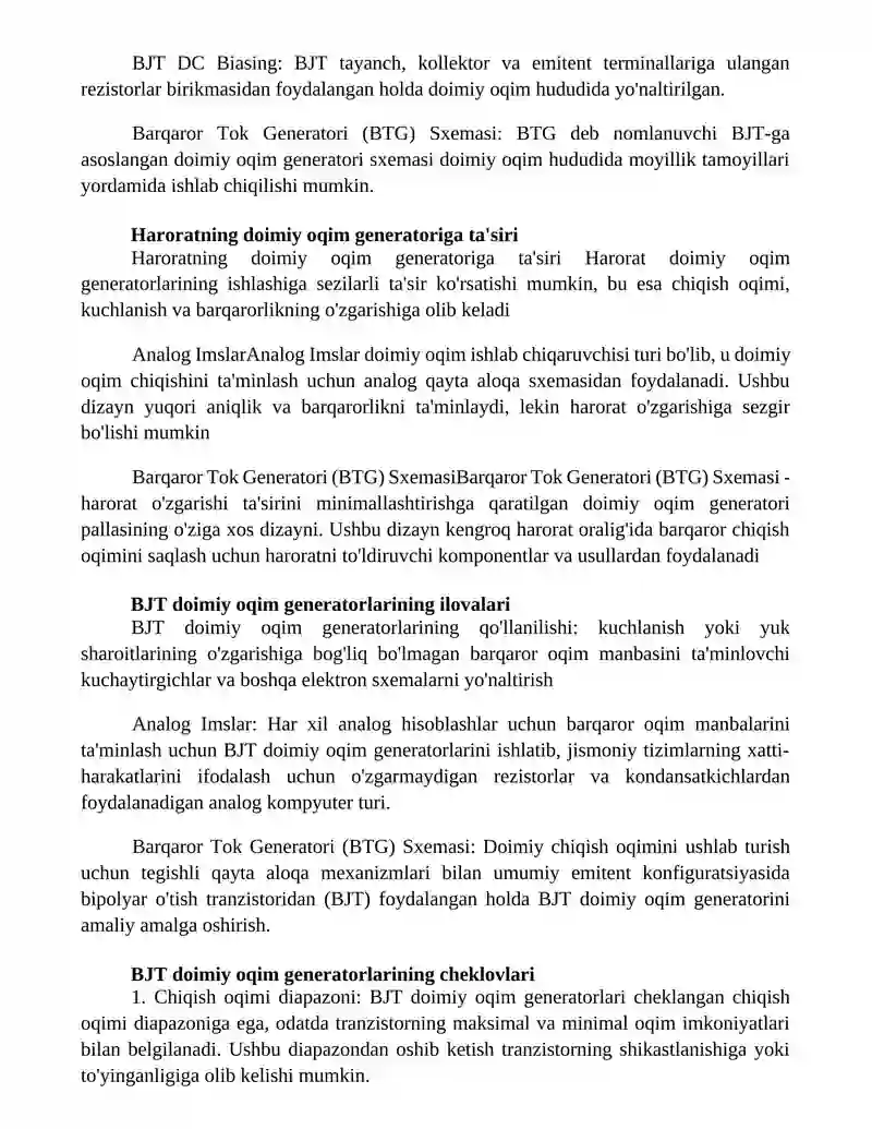 Barqaror Tok Generatori (BTG) Sxemasi