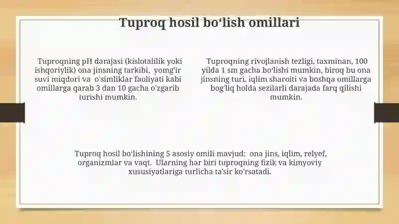 Tuproq hosil qiluvchi omillar