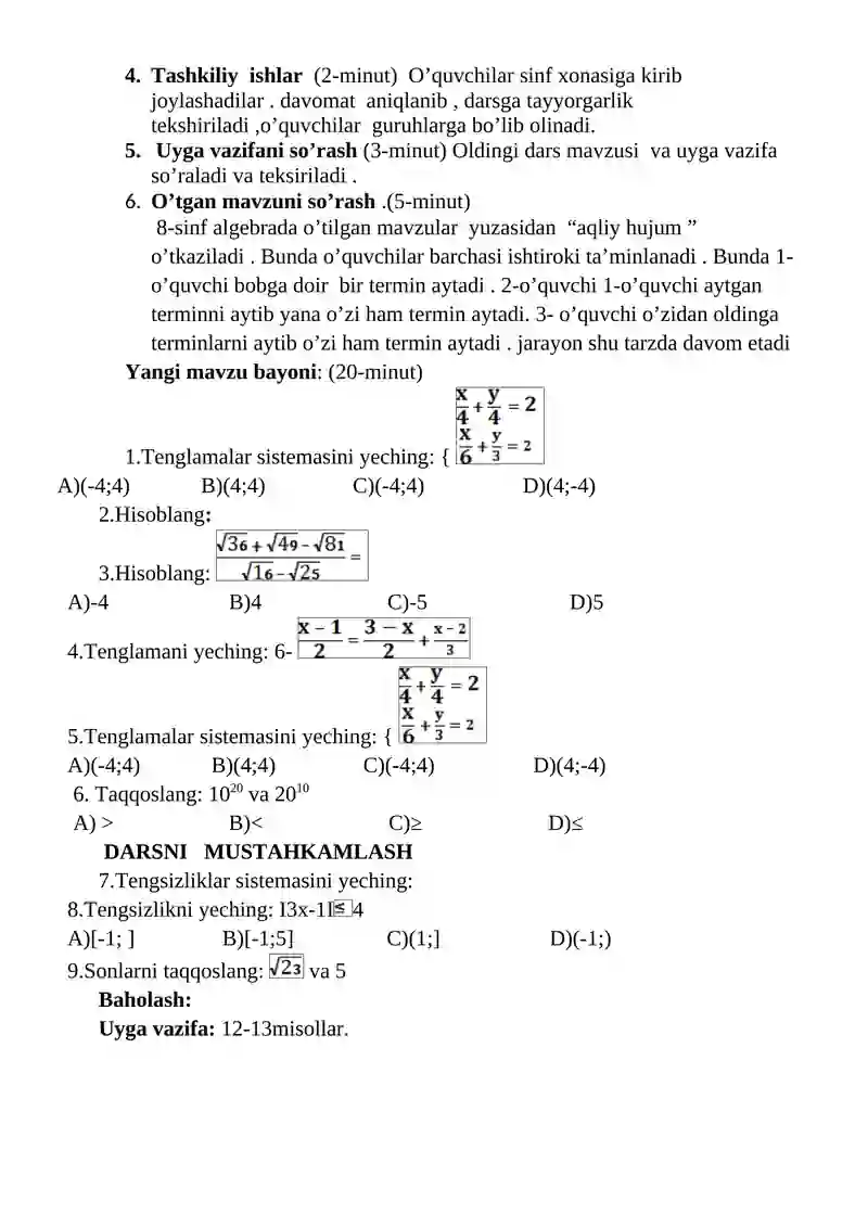 9-sinf algebra dars ishlanmalari