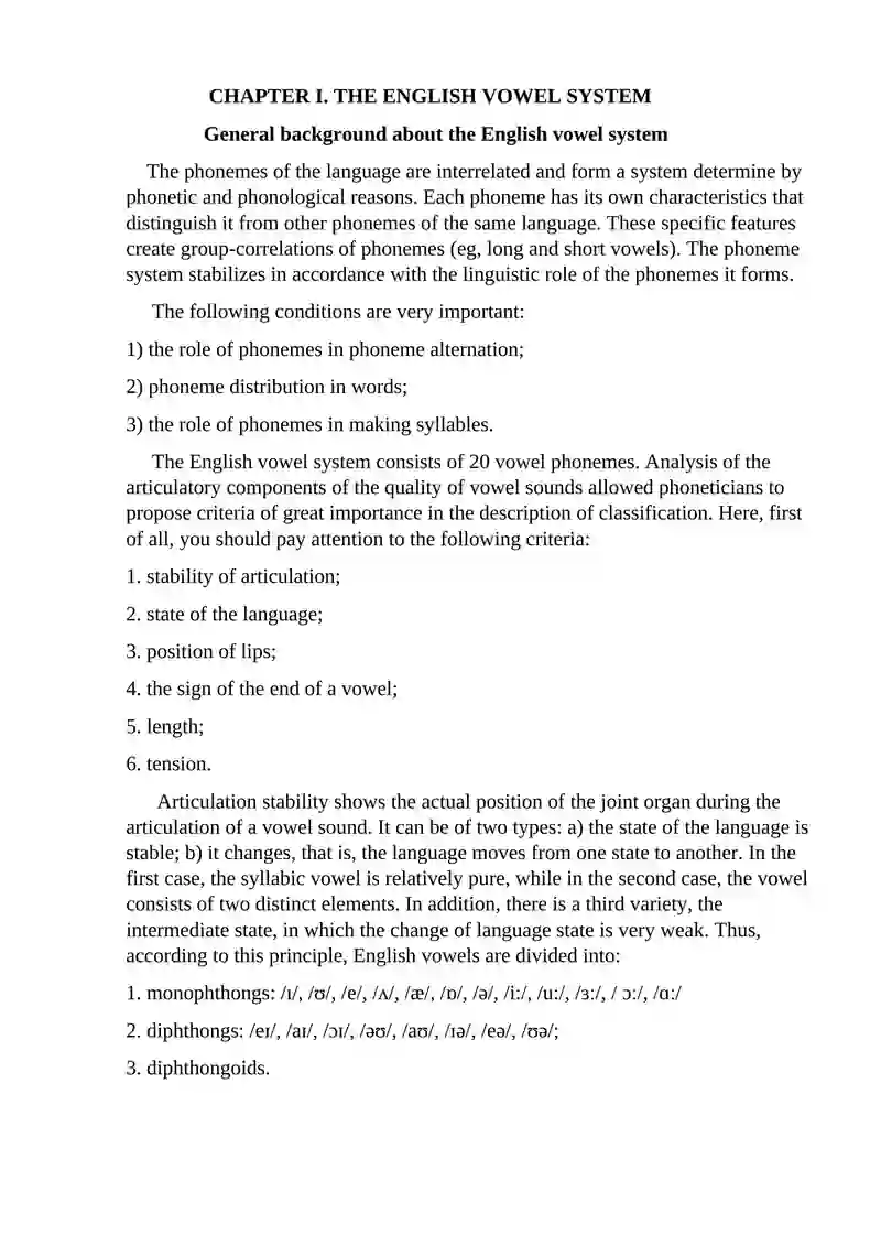 English Vowel System Analysis