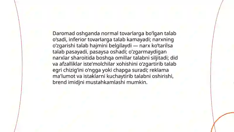 Talab va taklif nazariyasi. Bozor muvozanati