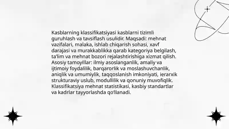 Kasblar va ularning klassifikatsiyasi