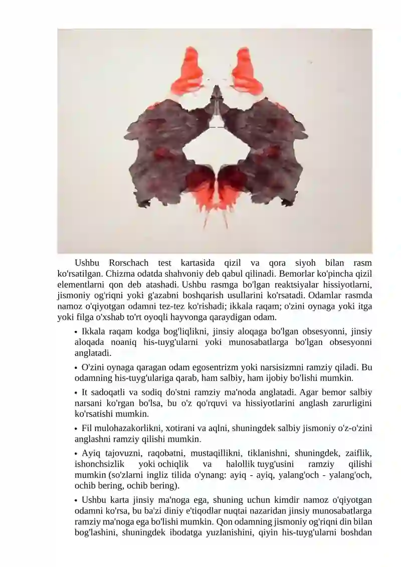 Rorschach testi: rasmlar va dekodlash