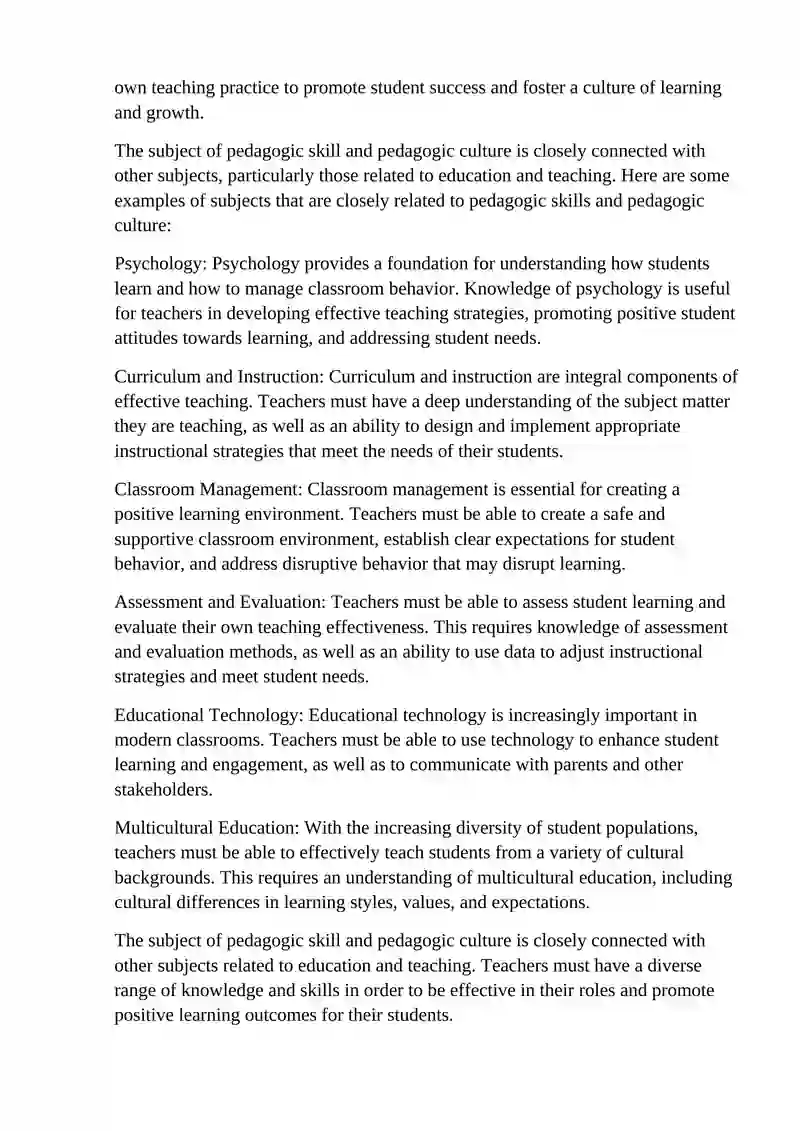 Introduction to Pedagogic Skill and Pedagogic Culture