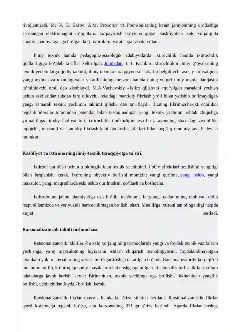 Kashfiyot-texnik masalalar yechishning ilmiy asosi sifatida