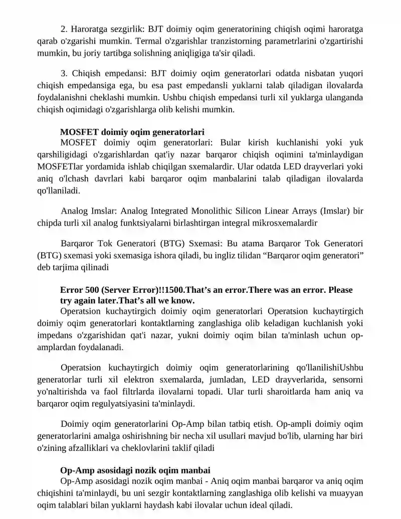Barqaror Tok Generatori (BTG) Sxemasi