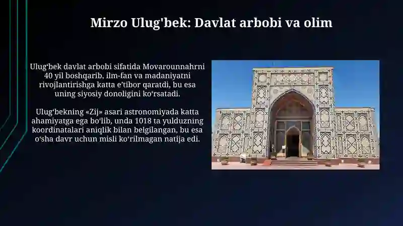 Mirzo Ulug'bek: Davlat arbobi va olim