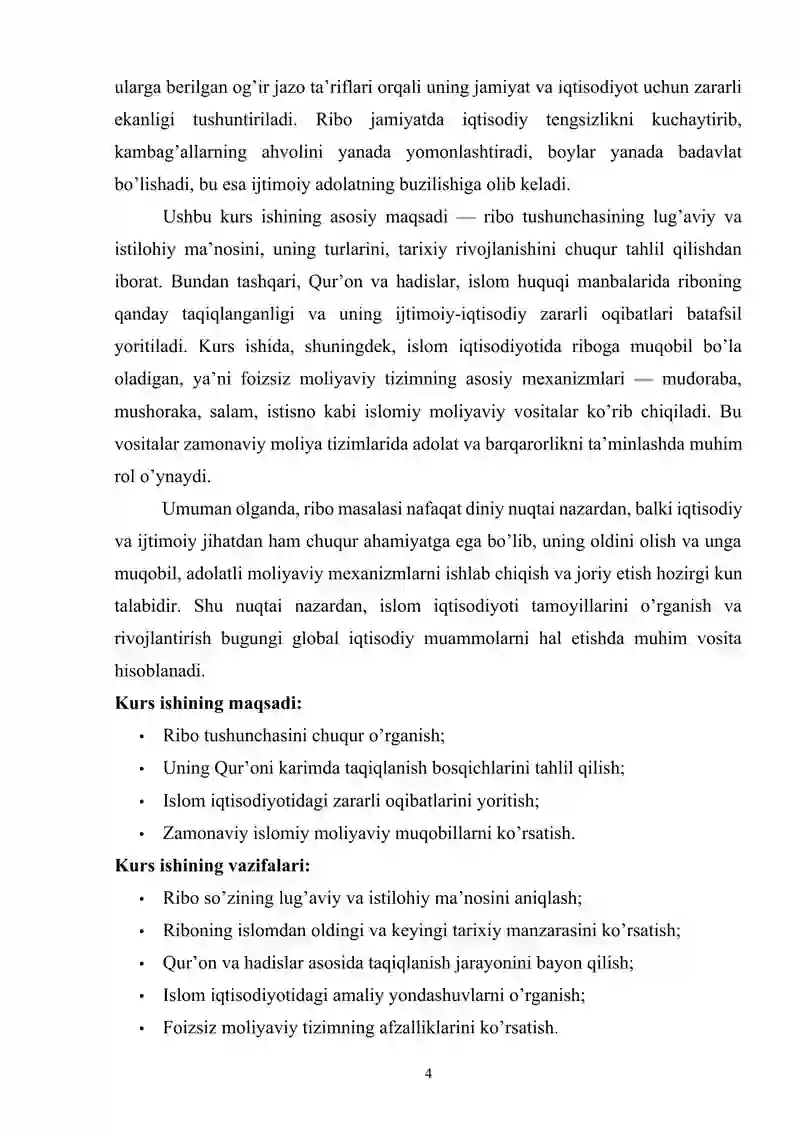 Ribo, uning ta’qiqlanish bosqichlari va islom iqtisodiyotida ma’n ...