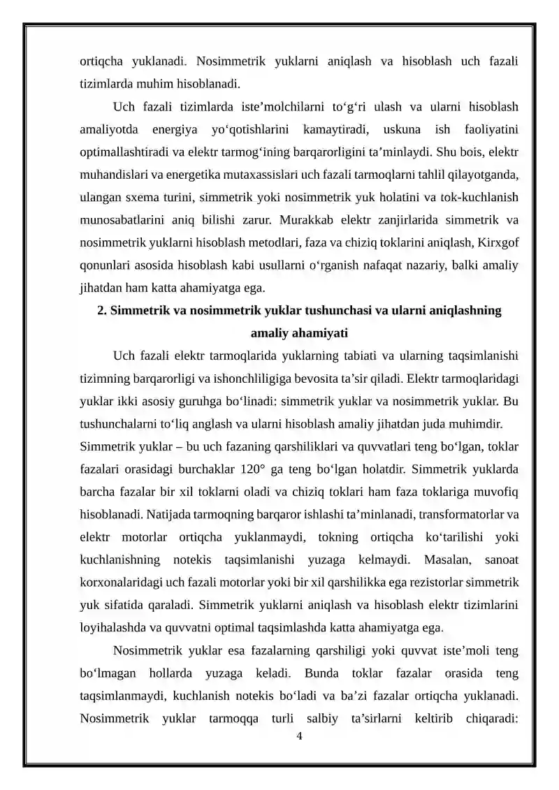 Uchburchak sxemasida ulangan simmetrik va nosimmetrik iste'molchilarni ...