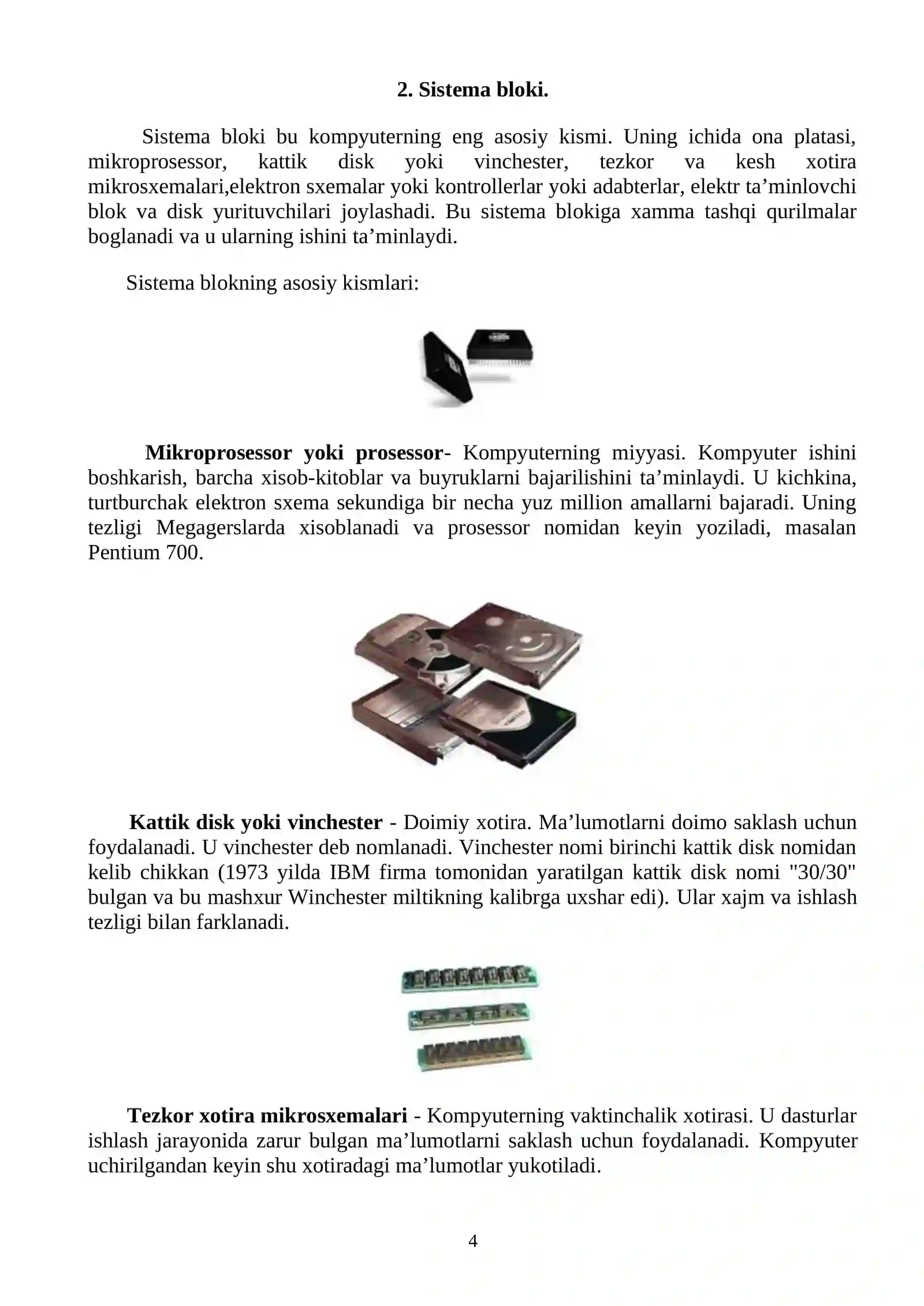 Shaxsiy EHM ning tarkibi. Klaviatura, printer va yordamchi qurilmalar