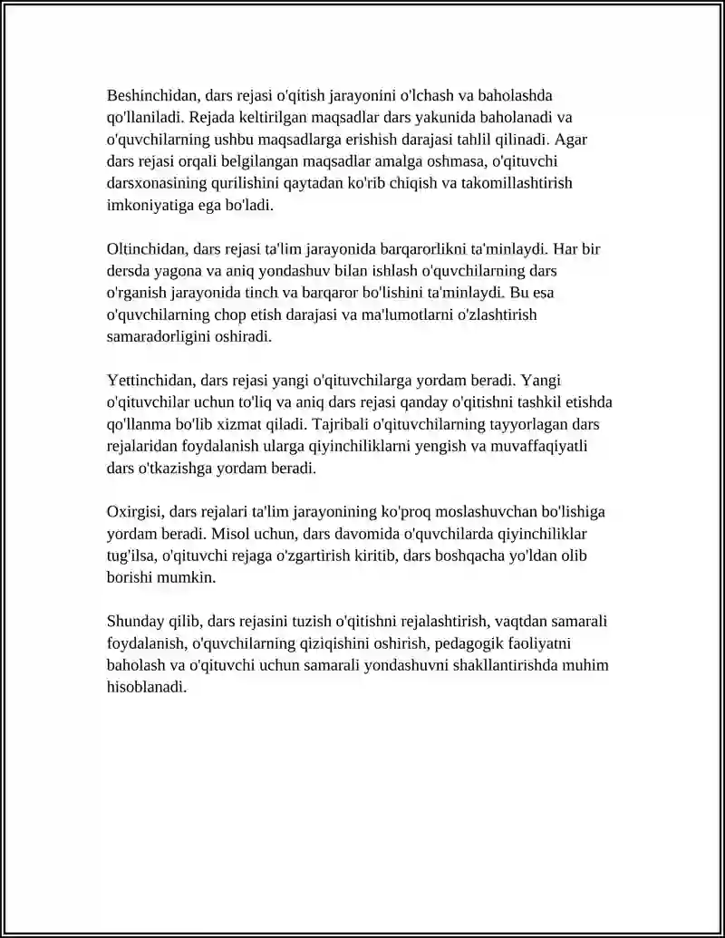 DARS ISHLANMASINI TUZISH METODIKASI