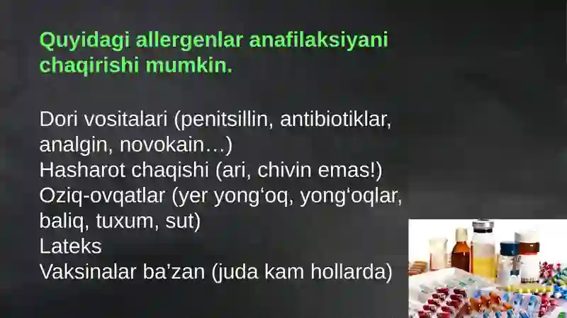 Anafilaktik shok,Kvinke shishi va Eshak yemi unda shoshilinchi yordam