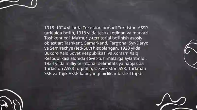 1917-1924 yillar Turkiston SSSR tarixiy geografiyasi