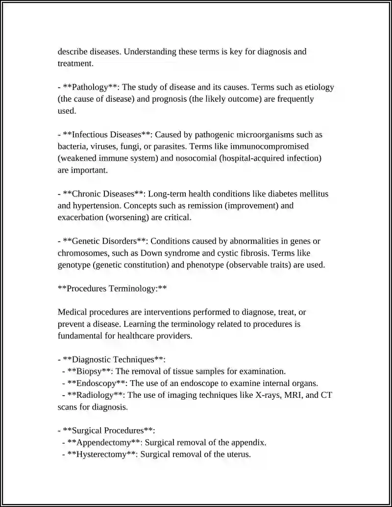 Medical terminology: anatomy, diseases and procedures