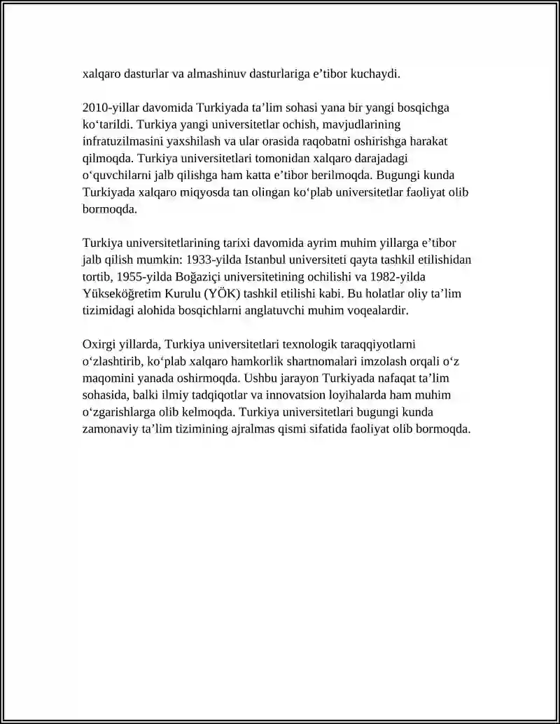 TURKIYA UNIVERSITETLARI