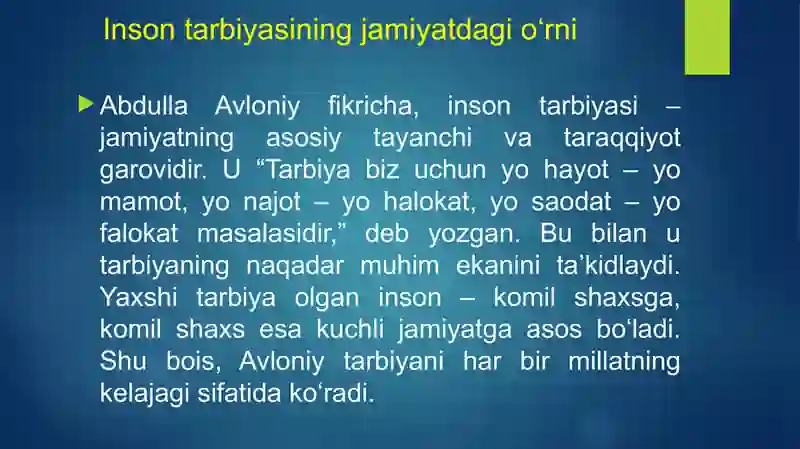 Abdulla Avloniyning komil inson haqidagi qarashlari
