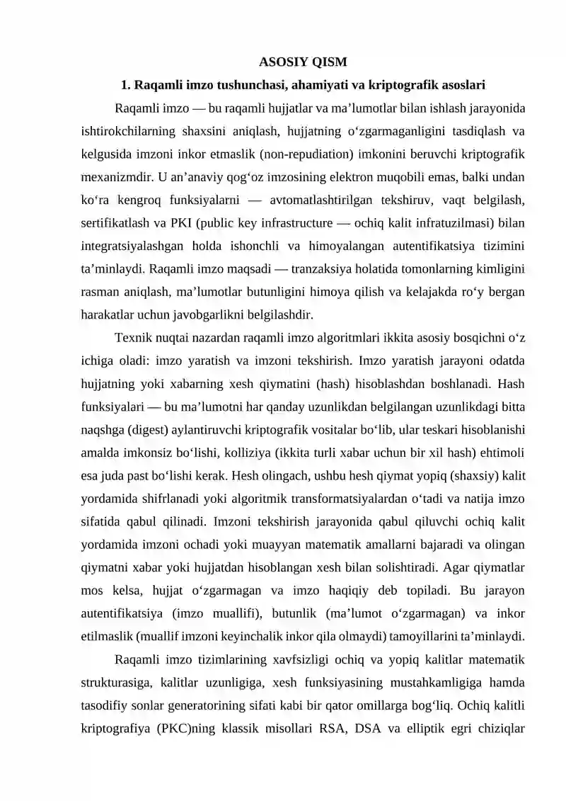Raqamli imzo algoritmlari (RSA, ECDSA) va ularning qo‘llanilishi